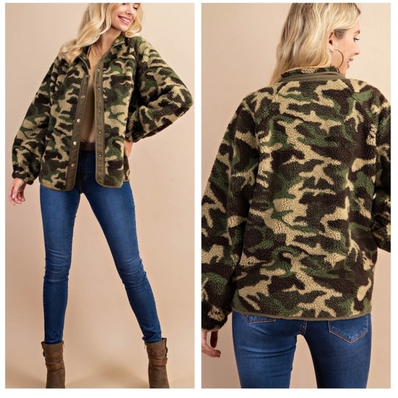 Kori | Jackets & Coats | Nwt Sherpa Olive Camo Shackets | Poshmark